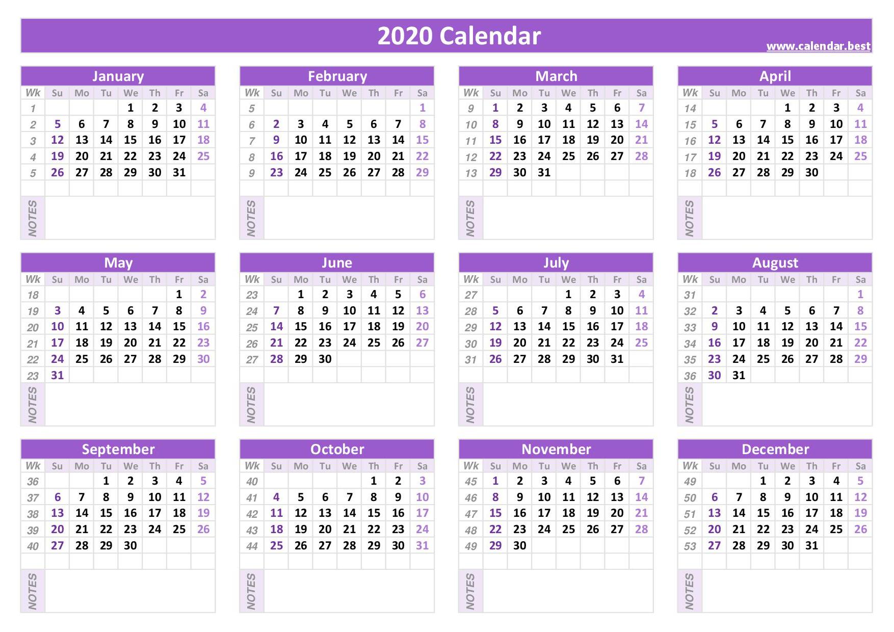  2020 Calendar With Week Numbers Calendar best
