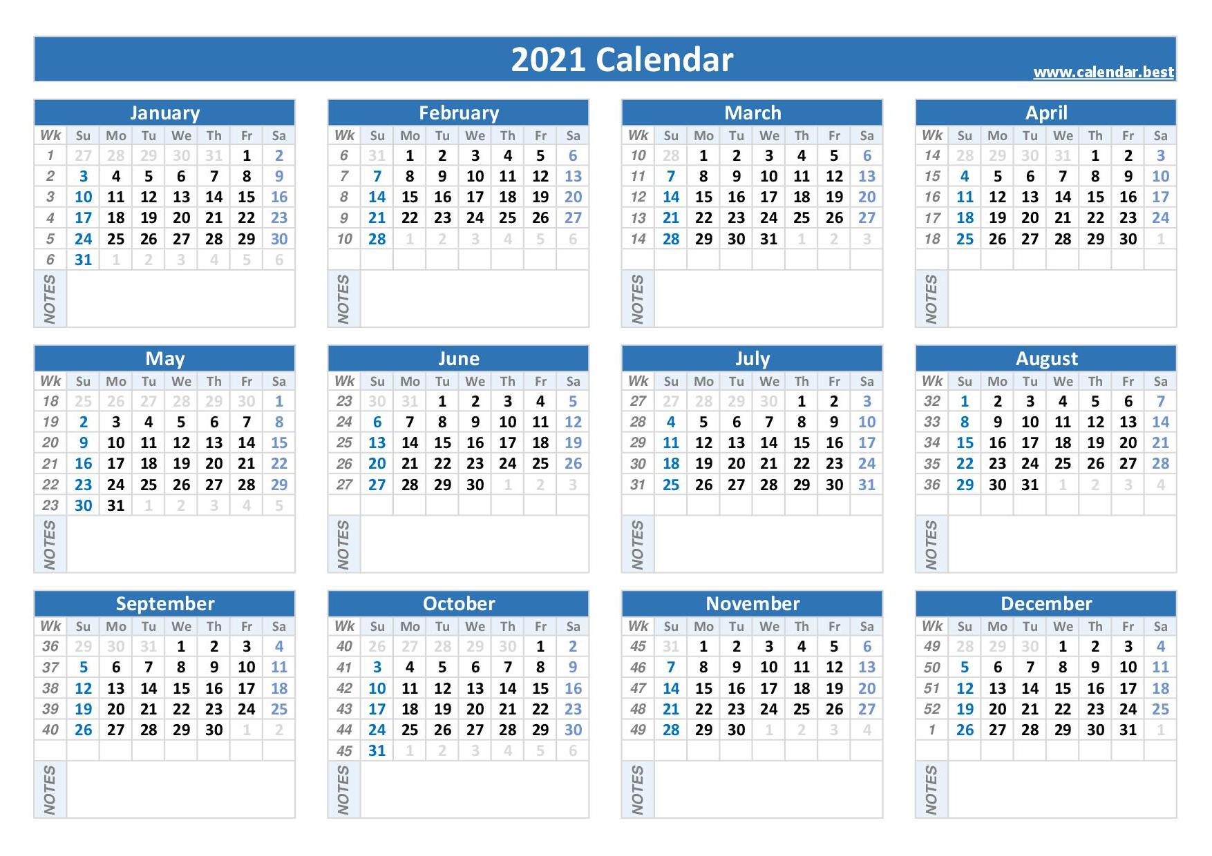 2021 Calendar With Week Numbers Printable Calendar 2023