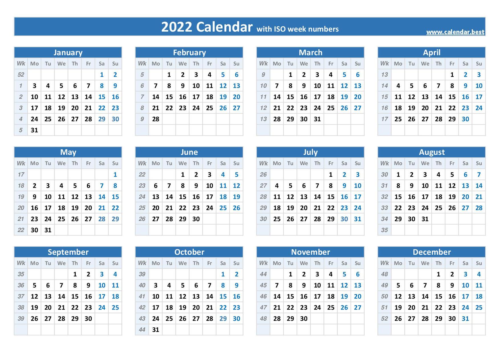 2021 Calendar With Week Numbers Calendar Best Free Printable 2022 