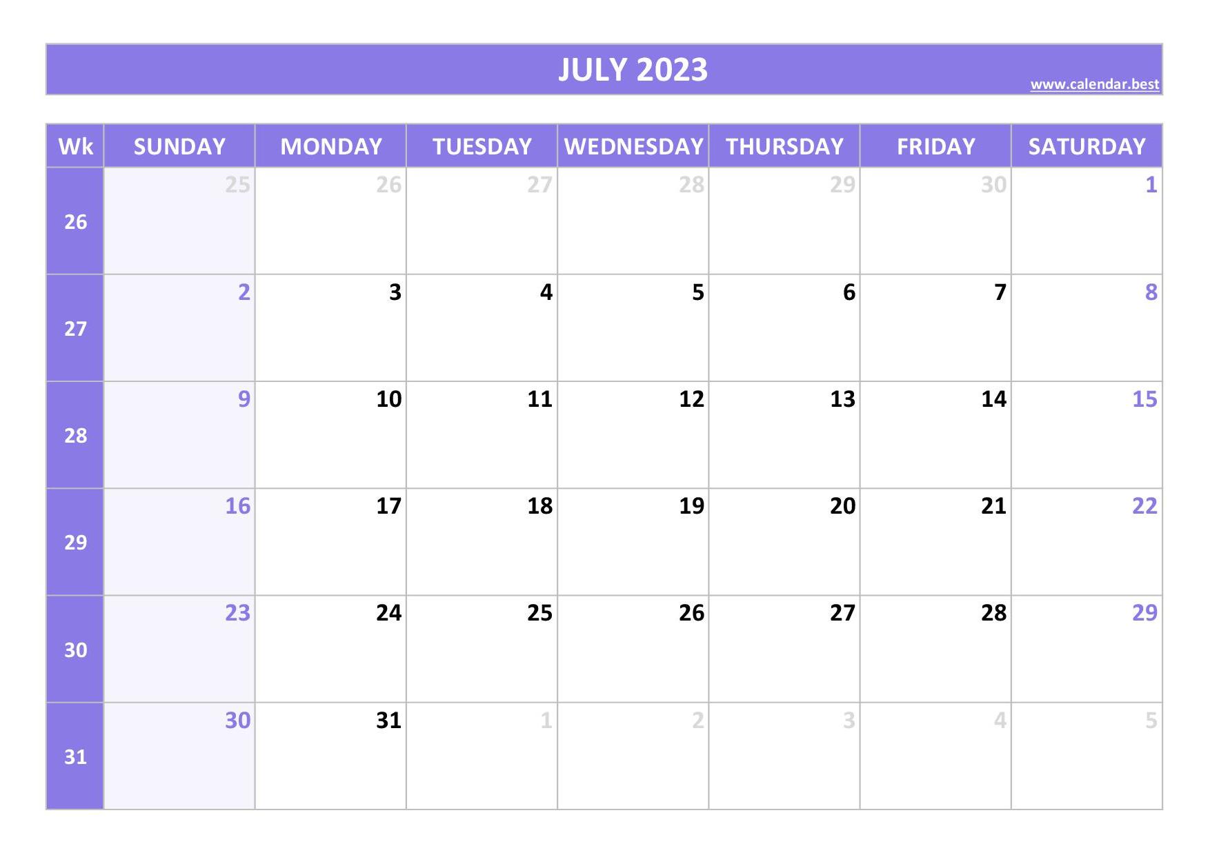 July 2023 Calendar Calendar best July 2023 Calendar Calendar best