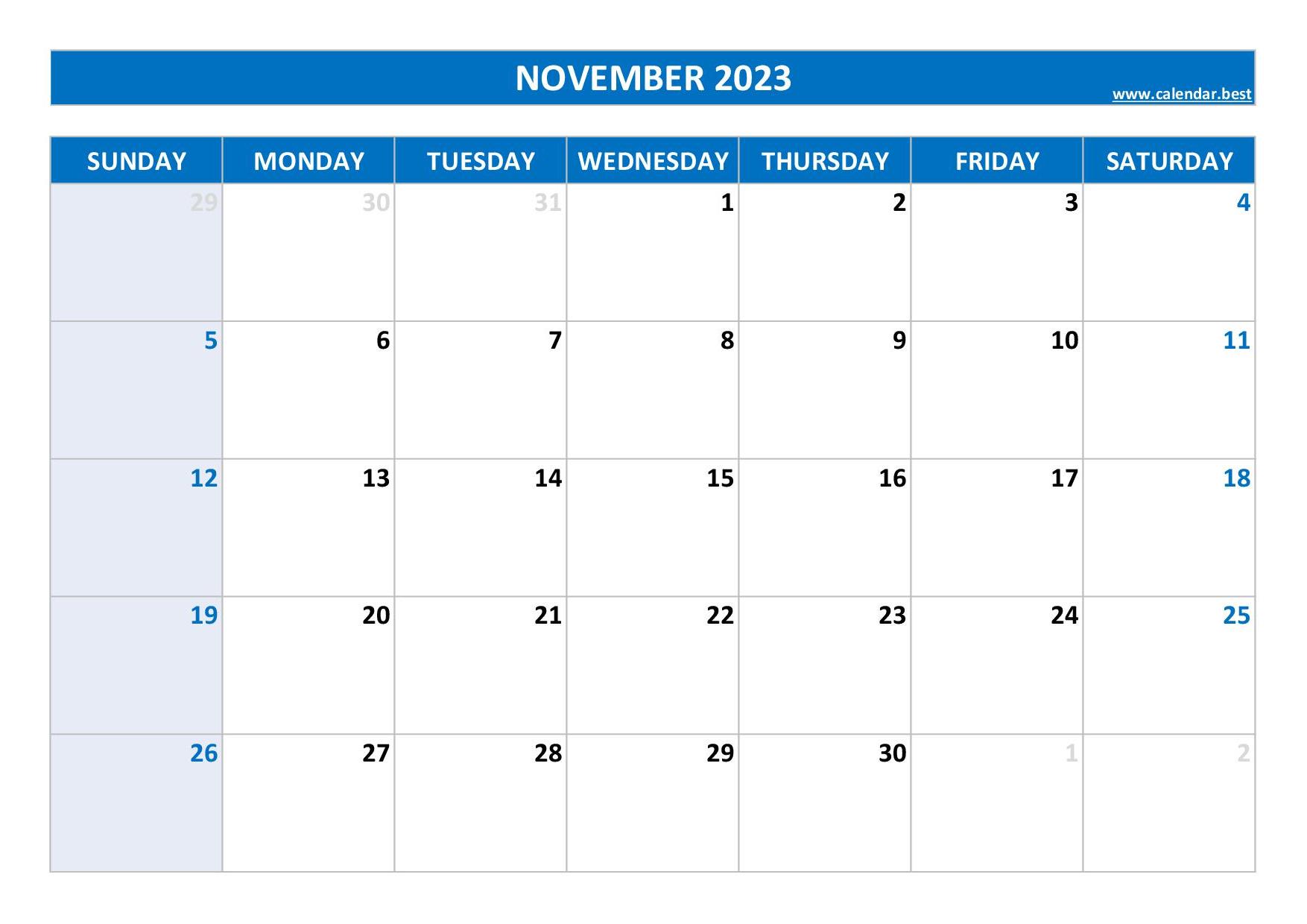 November 2023 Calendar Calendar best