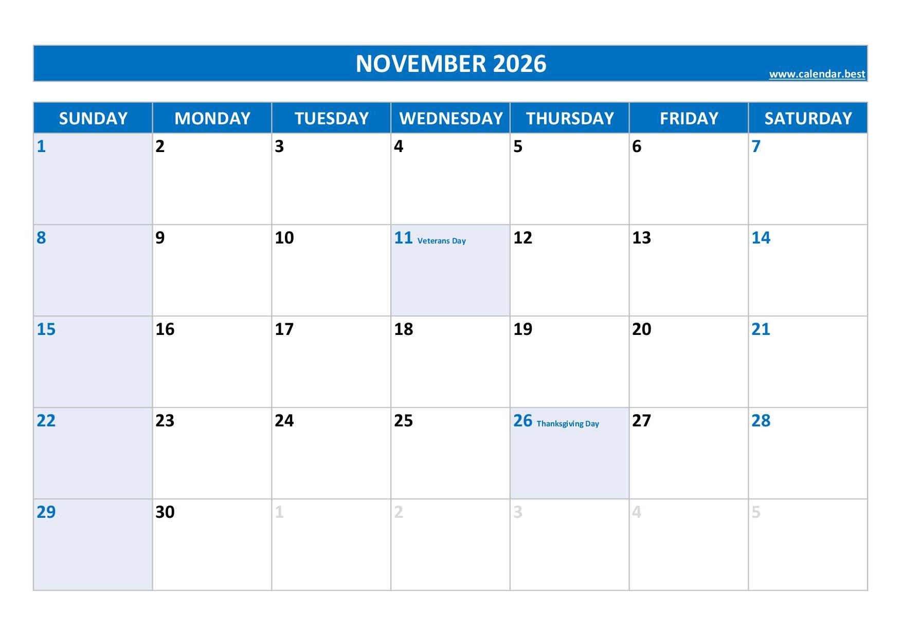 November 2026 Calendar Calendar best November 2026 Calendar Calendar best